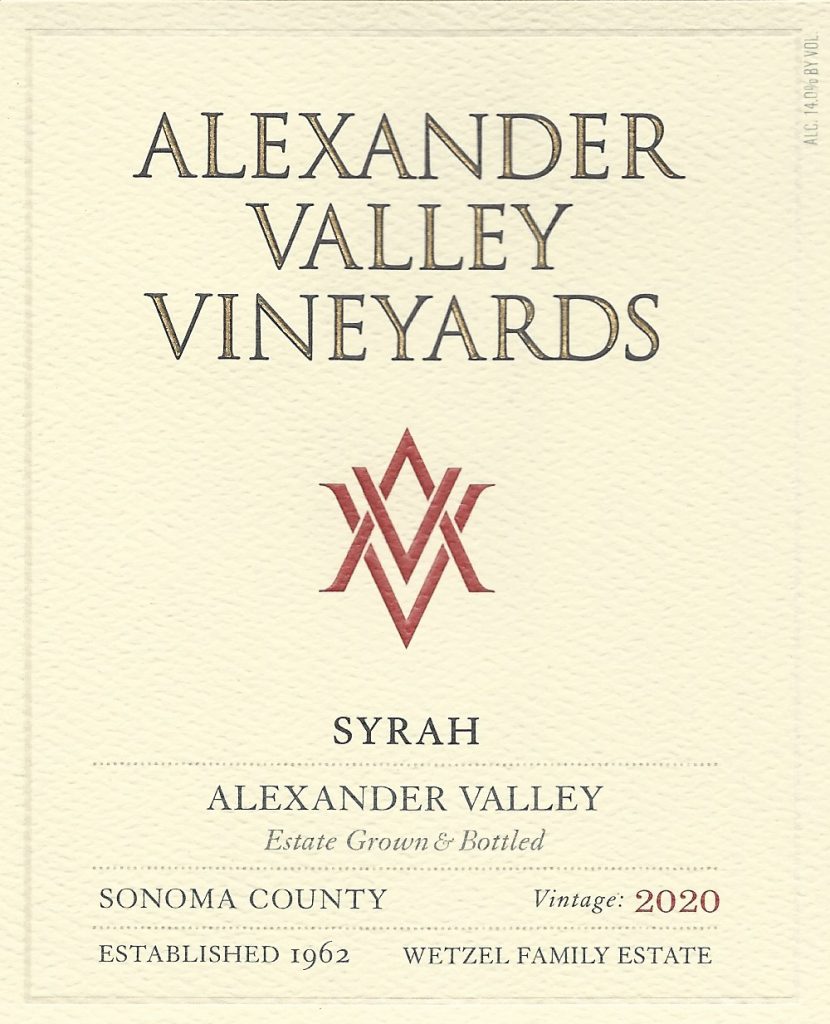 Alexander Valley Vineyards Syrah Front Label